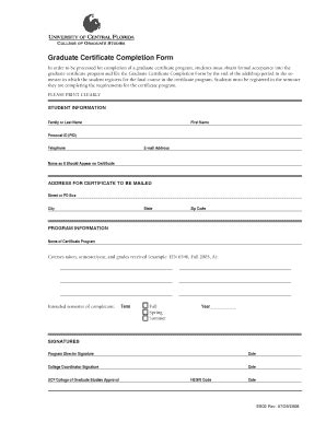 Fillable Online Education Ucf Graduate Certificate Completion Form
