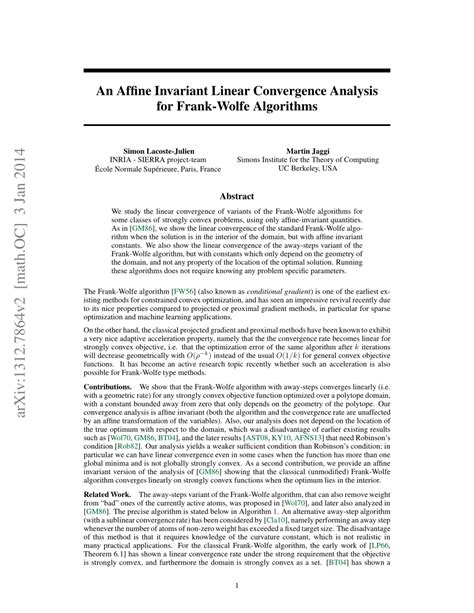 pdf an affine invariant linear convergence analysis for frank wolfe algorithms