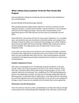 What Every Client Should Do On Their Oracle SOA Projects Article