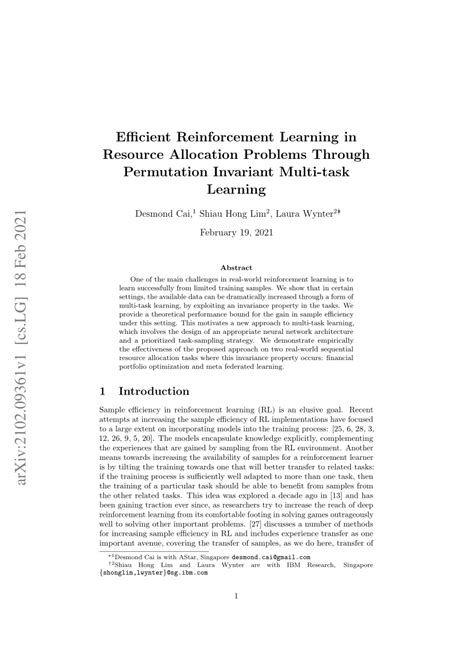 pdf efficient reinforcement learning in resource allocation problems through permutation