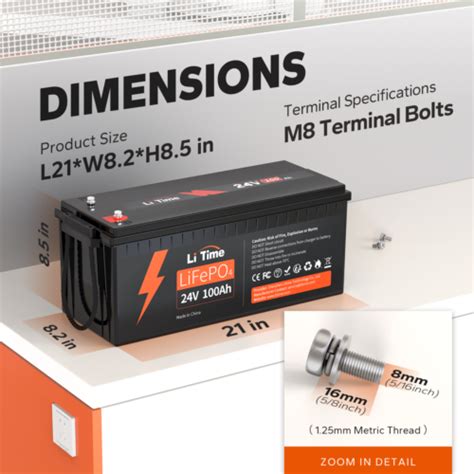Litime 24V 100AH LiFePO4 Lithium Battery 100A BMS For RV Off Grid Solar