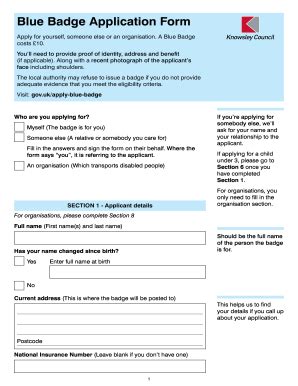 Fillable Online Blue Badge Application Form Scilly Gov Uk Fax Email