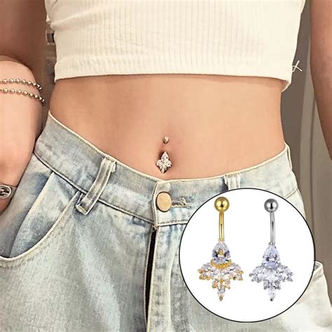 Kaufe Neue Zirkon Mode Edelstahl Nabel Piercing Blume Anhänger Bauch