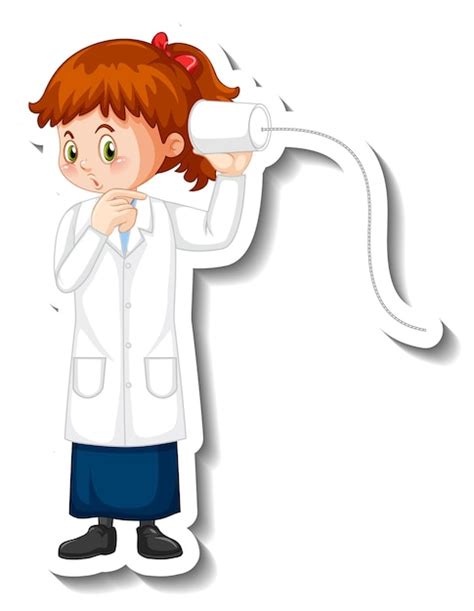 Personaje de dibujos animados de niña científica con objeto de