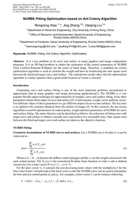 nurbs fitting optimization based on ant colony algorithm scientific