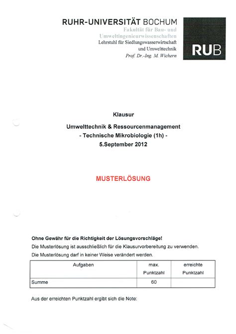 Prüfung 5 September 2012 Fragen und Antworten BOCHUM Lehrstuhl