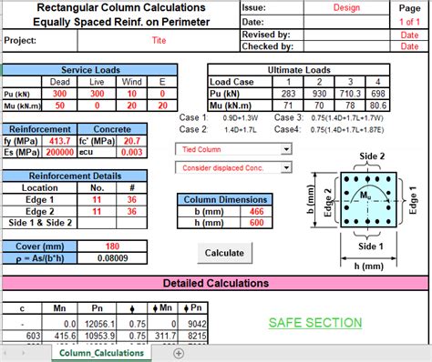 Rectangular Column Calculations Excel Sheets
