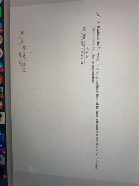 solved [26] 3 evaluate the following limits using methods