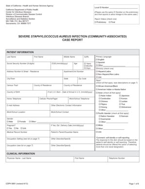 Fillable Online Cdph Ca Severe Staphylococcus Aureus Infection