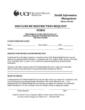 Fillable Online Health Information Management DISCLOSURE RESTRICTION