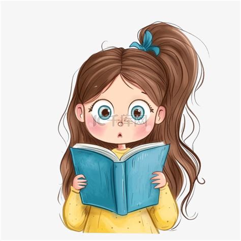 可爱的女孩看书呆萌卡通手绘元素素材图片免费下载 千库网