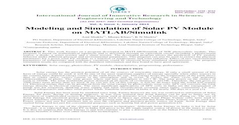 modeling and simulation of solar pv module on matlab simulink [pdf document]