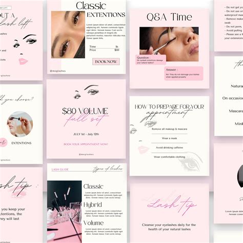 130 Pink Lash Tech Instagram Post Templates Lash Artist Content Lash