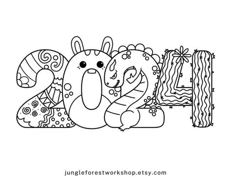 New Year 2024 Coloring Pages 3 Page Coloring Page Bundle Set 2 Etsy