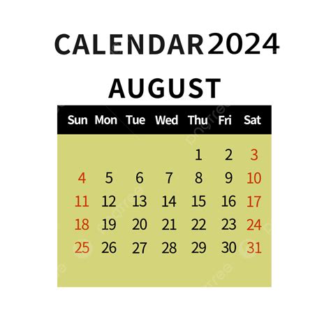 Mes De Agosto Calendario 2024 Vector Png Agosto Agosto De 2024 Mes