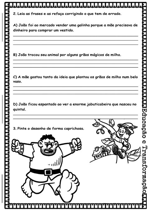 Blog Educação e Transformação Atividades João e o pé de feijão