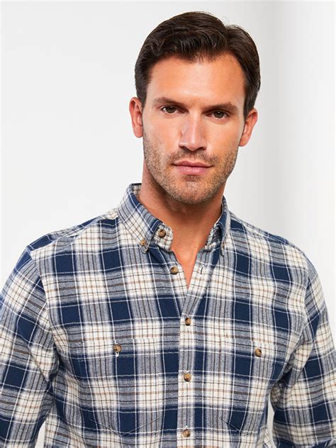 LACİVERT Regular Fit Uzun Kollu Ekose Erkek Gömlek W2CA19Z8 LN6 LCW