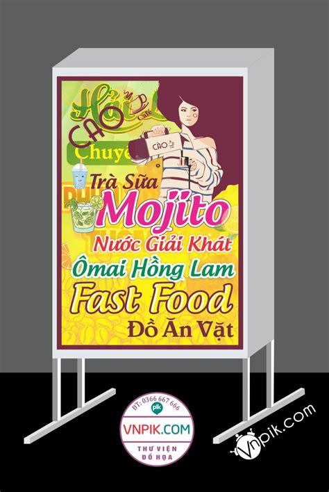Mẫu bảng quảng cáo biển vẫy trà sữa mojito nước giải khát omai hồng