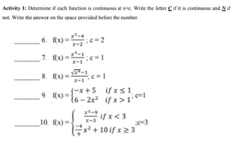 solved activity 1 determime if each function is continuous[calculus] gauthmath
