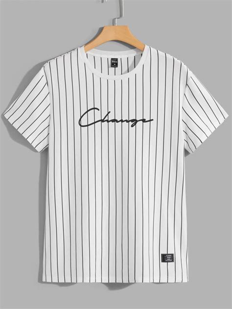 SHEIN Manfinity Homme Hombres Camiseta Con Estampado De Rayas Y Letra