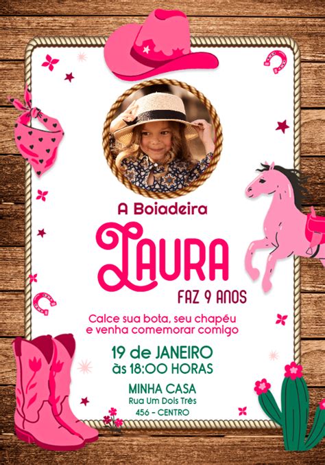 Convite aniversário ANA CASTELA BOIADEIRA foto Edite grátis