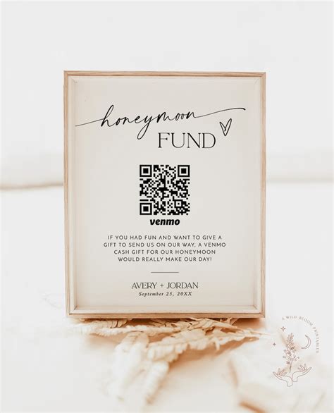 Honey Fund Qr Code Sign Minimalist Wedding Honeymoon Fund Etsy