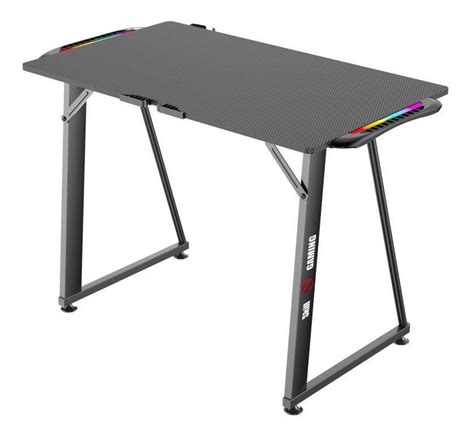 Mesa Gamer Led Rgb Em Aço Carbono Suporte Headset E Copo Frete grátis