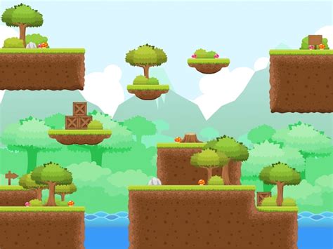 Forest Platformer Game Tileset Premium Vector