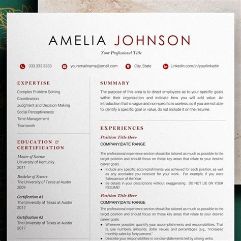 Modern Resume Template Amelia Education Certificate Modern Resume
