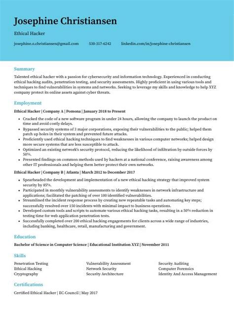 Ethical Hacker Resume CV Example And Writing Guide