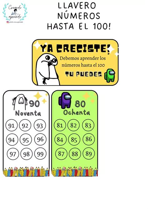 Llavero números hasta el 100 profe social