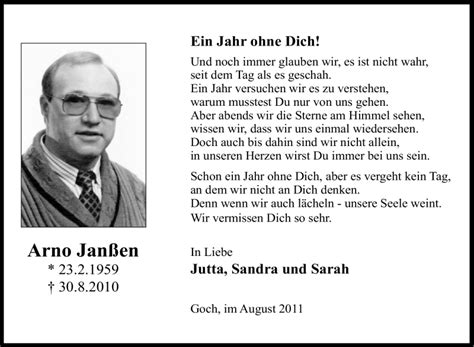 Traueranzeigen von Arno Janßen Trauer in NRW de