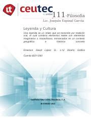 tarea 2 Leyenda y Cultura docx 111 Filosofia Lic Joaquín Espinal