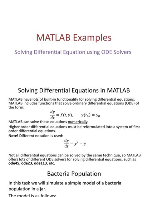 solving differential equations in matlab a guide to using ode solvers to numerically simulate