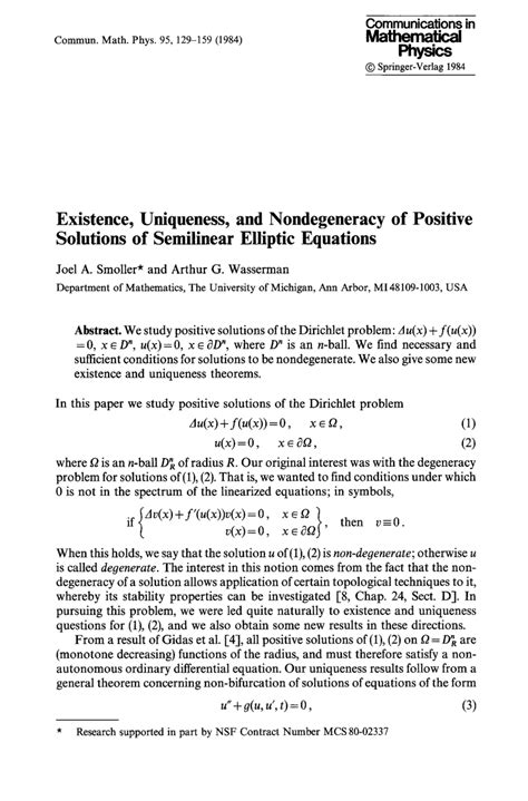 pdf existence uniqueness and nondegeneracy of positive solutions of semilinear elliptic