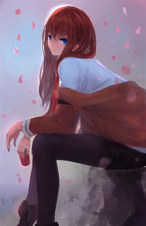 Redhead Long Hair Anime Anime Girls Blue Eyes Black Hair Hair Makise Kurisu Steins Gate