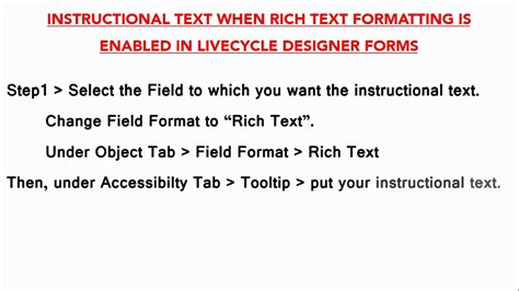 instructional texts in livecycle designer form when rich text is enabled youtube