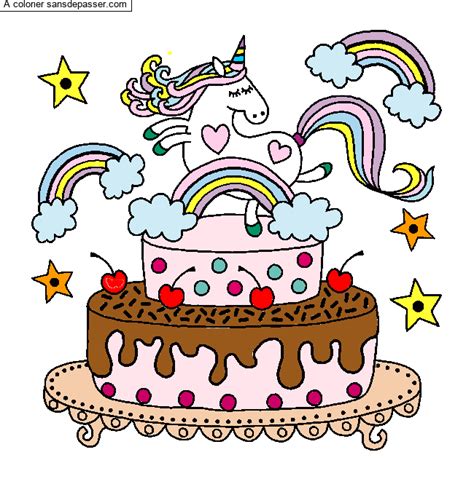 Coloriage Gâteau d anniversaire Licorne Sans Dépasser
