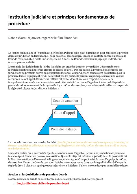 Institution judiciaire et principes fondamentaux de procédure