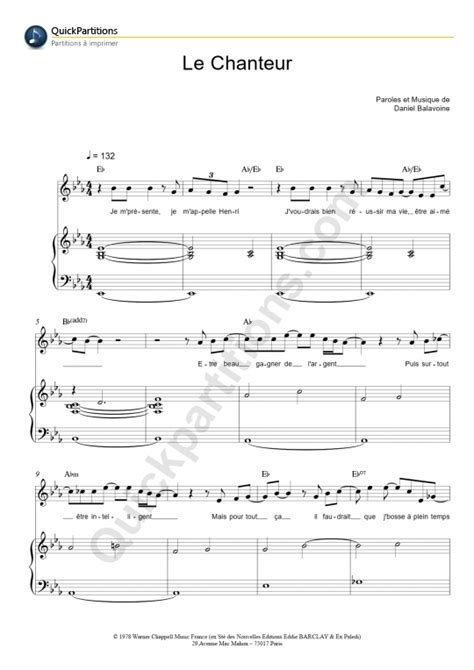 Partition Piano Le Chanteur Emmanuel Moire Partition Digitale