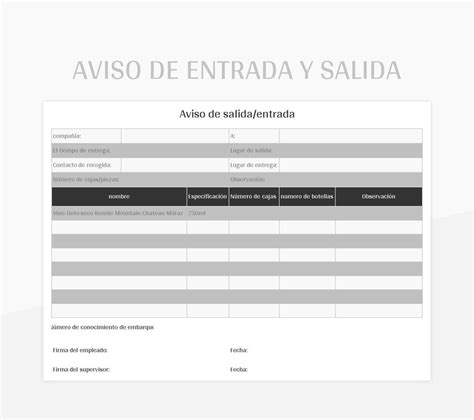 Plantillas Aviso De Entrada Y Salida Para Hojas De C Lculo De Google Y