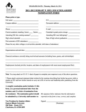 Fillable Online Eiu 2011 2012 HOBART F HELLER Eastern Illinois