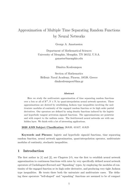 pdf approximation of multiple time separating random functions by neural networks