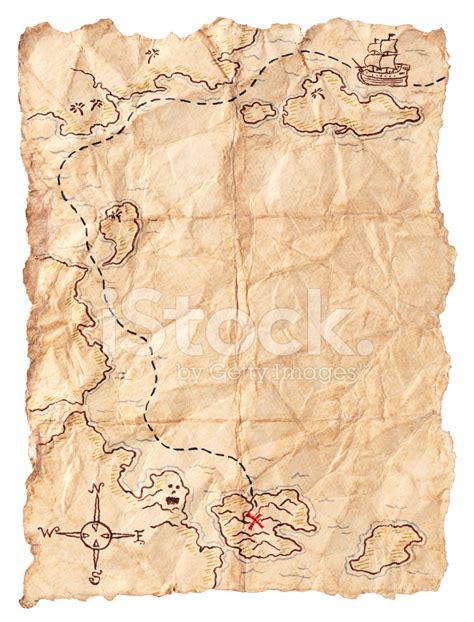 Pirate Map To Buried Treasure Isolated On White Stock Photo Royalty