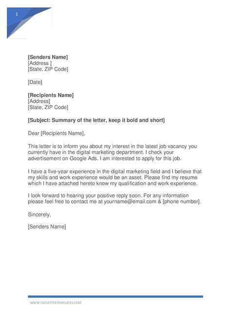 Simple Application Letter Sample For Any Vacant Position Word PDF