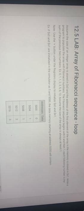 solved 12 5 lab array of fibonacci sequence loop assume