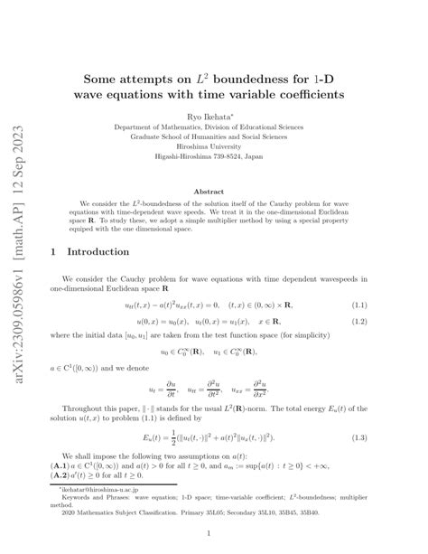 pdf some attempts on l 2 boundedness for 1 d wave equations with time variable coefficients