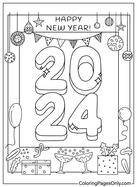 Free Printable Happy New Year 2024 Coloring Page Free Printable