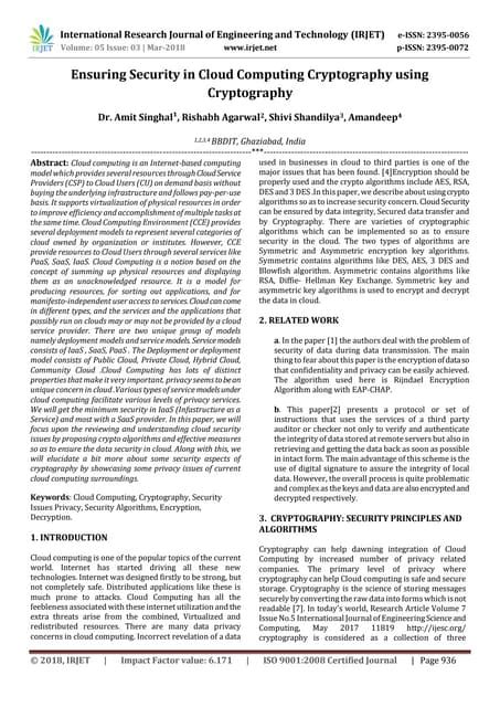 irjet ensuring security in cloud computing cryptography using cryptography pdf