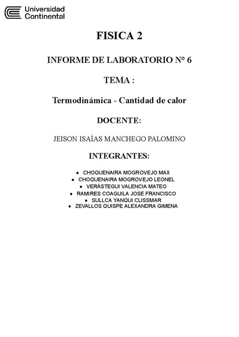 Informe DE Laboratorio N 6 FISICA 2 INFORME DE LABORATORIO N 6 TEMA